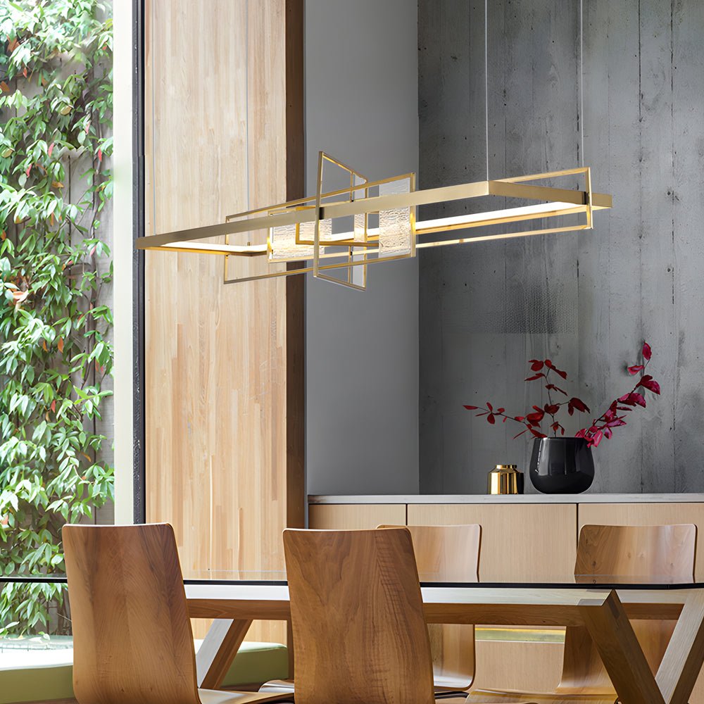 Rectangular Iron Frame Glass Decor LED Chandeliers Hanging Lights - Dazuma