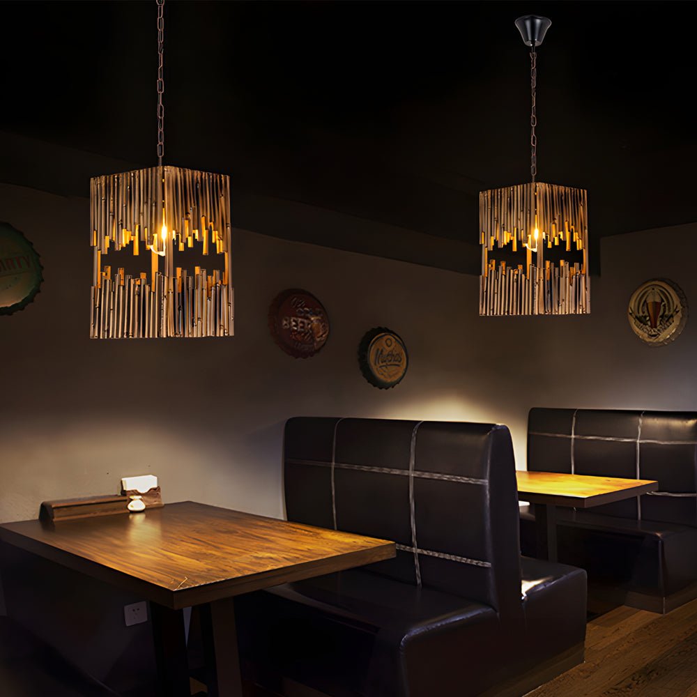 Retro Bamboo Tube Cuboid Pendant Light - 1-Light Suspension Lamp - Dazuma