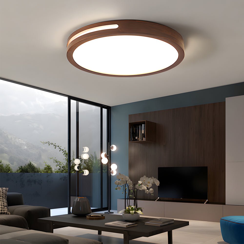 Round Wood 3 Step Dimming Dimmable with Remote Retro Ceiling Lights ...