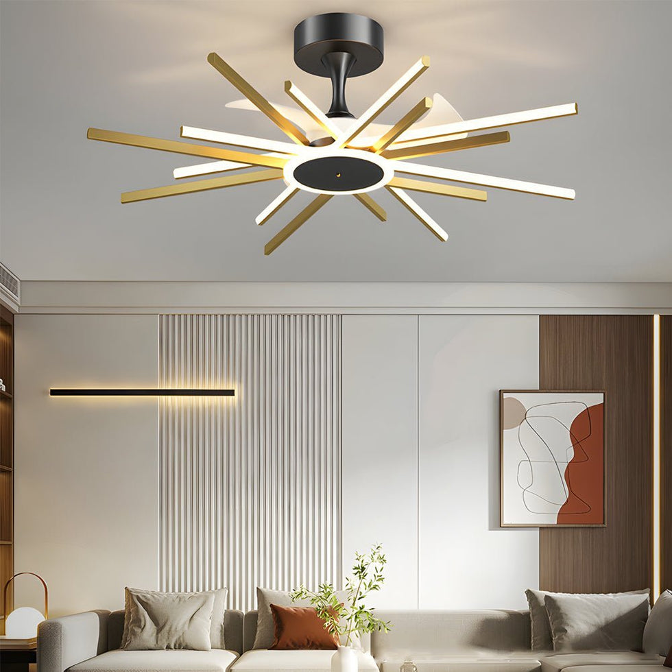 Spiral Linear Modern LED Ceiling Fan in Black/Gold - Silent Fan Light ...