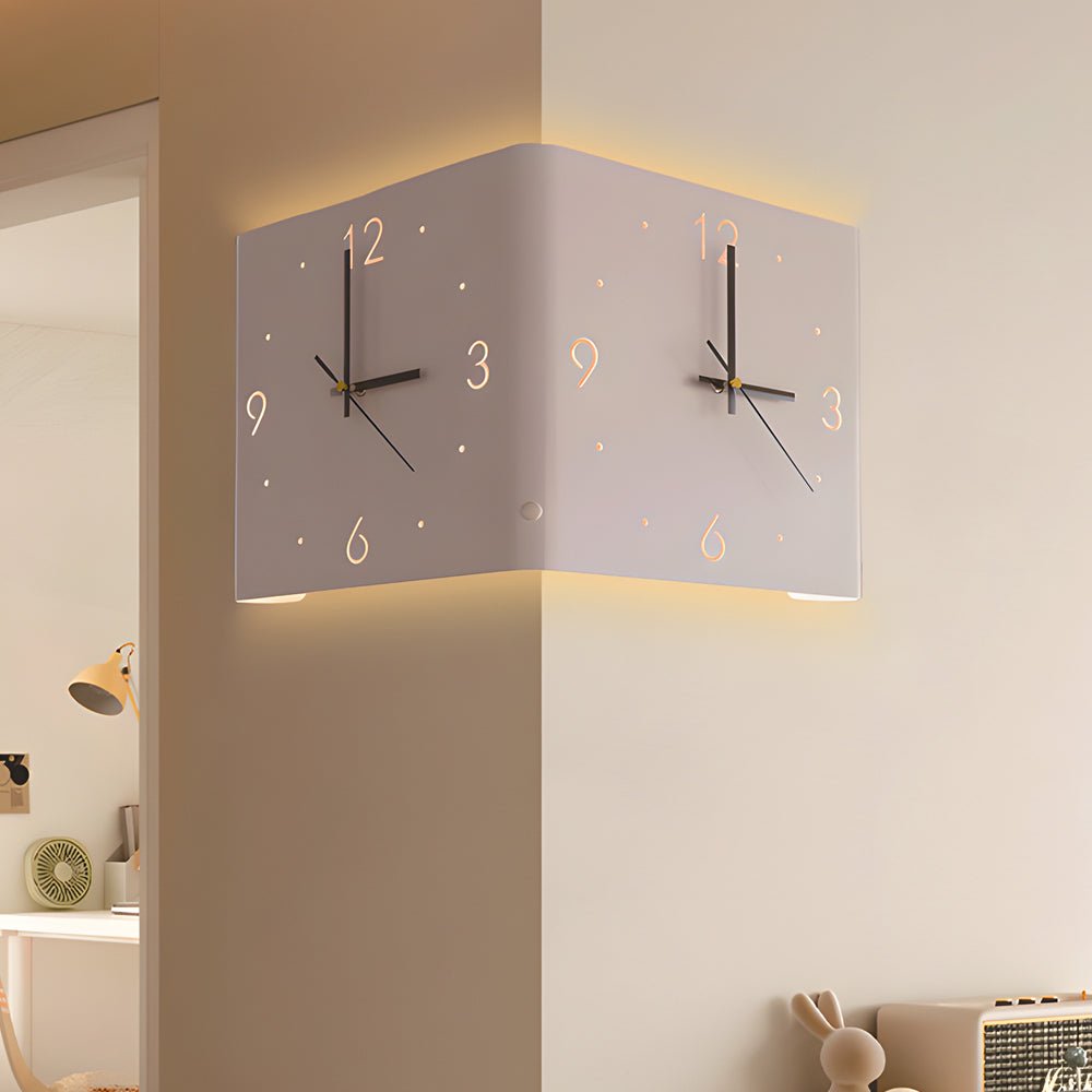 Square Metal Silent Backlit LED Corner Wall Clock Modern Wall Decor ...