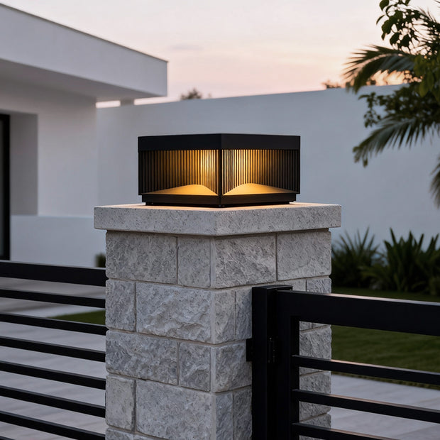 Square Outdoor Pillar Lights - Modern Ribbed Solar Lamp – Dazuma