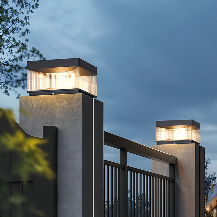 Square Pillar Lights Solar Powered with Ribbed Glass – Dazuma