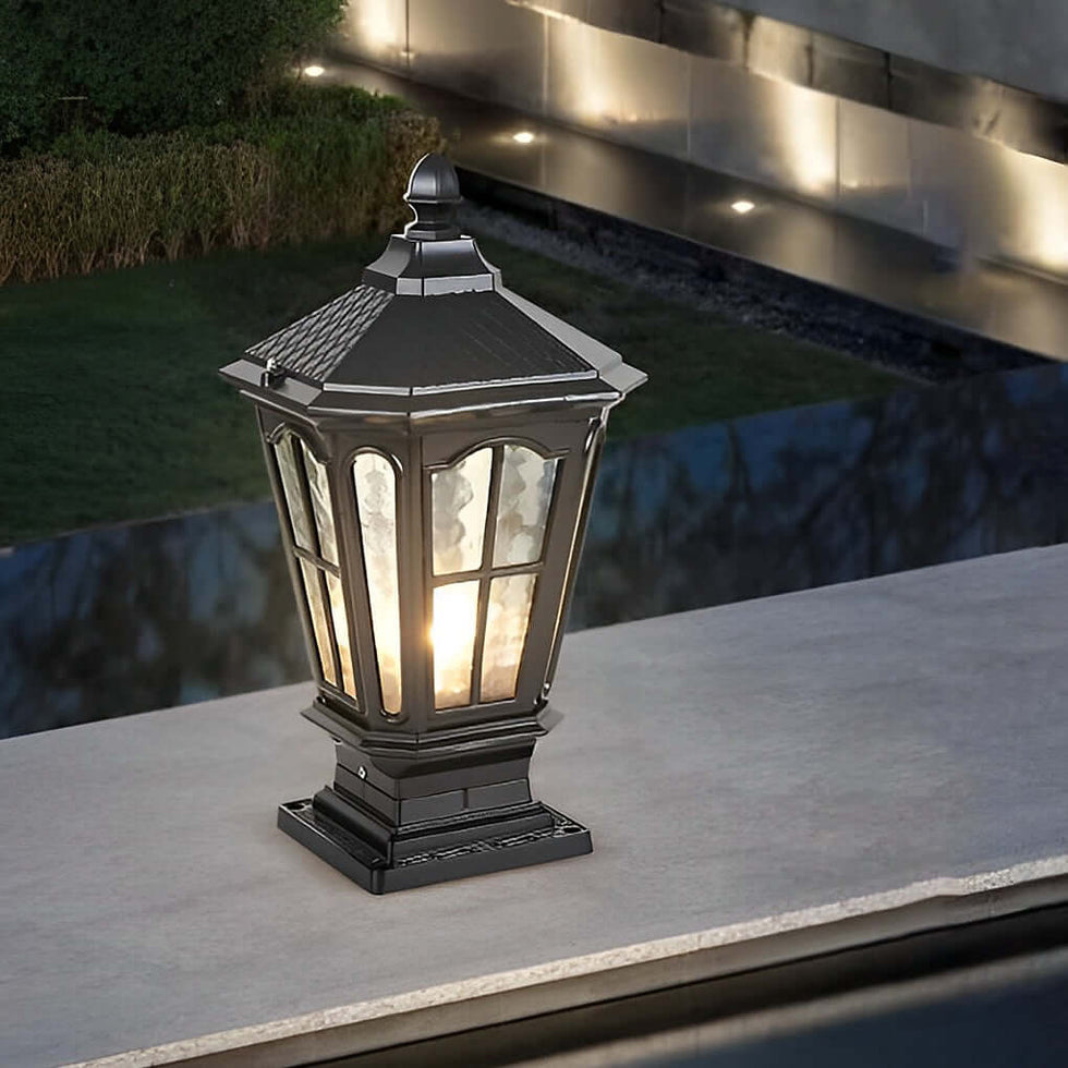 Stone Pillar Light Fixture - Solar Powered Amber Glass – Dazuma