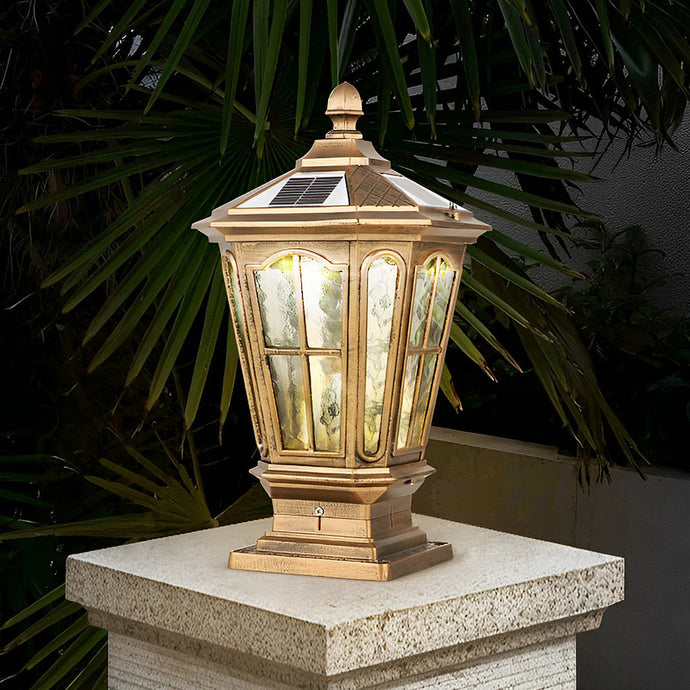 Stone Pillar Light Fixture - Solar Powered Amber Glass – Dazuma