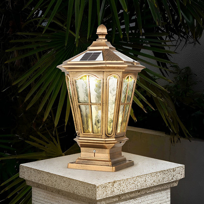 Stone Pillar Light Fixture - Solar Powered Amber Glass – Dazuma