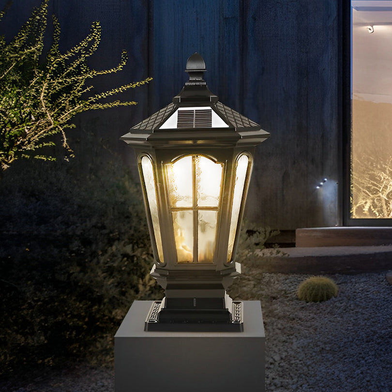Stone Pillar Light Fixture - Solar Powered Amber Glass – Dazuma