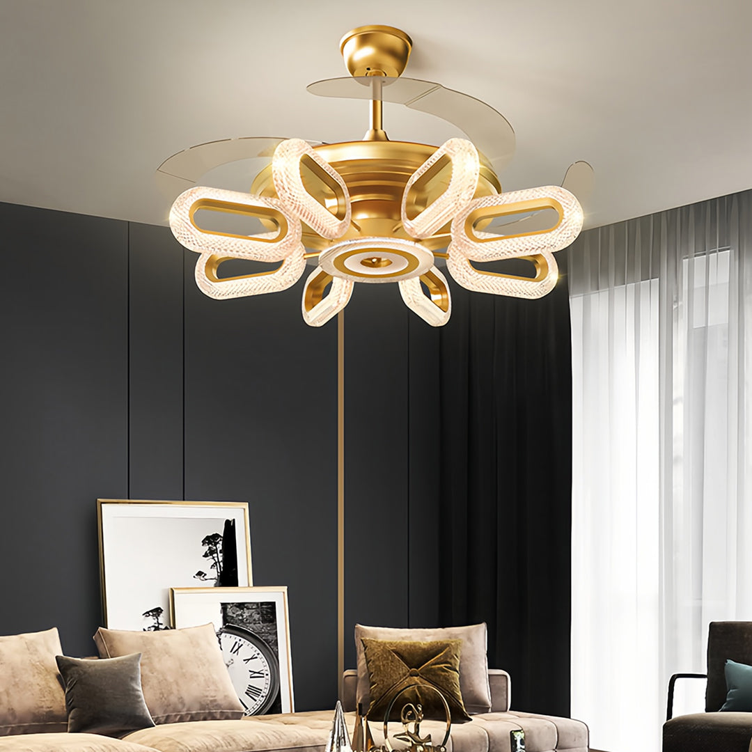 Gold Ceiling Fan With Light Ornate Crystal Fixture – Dazuma