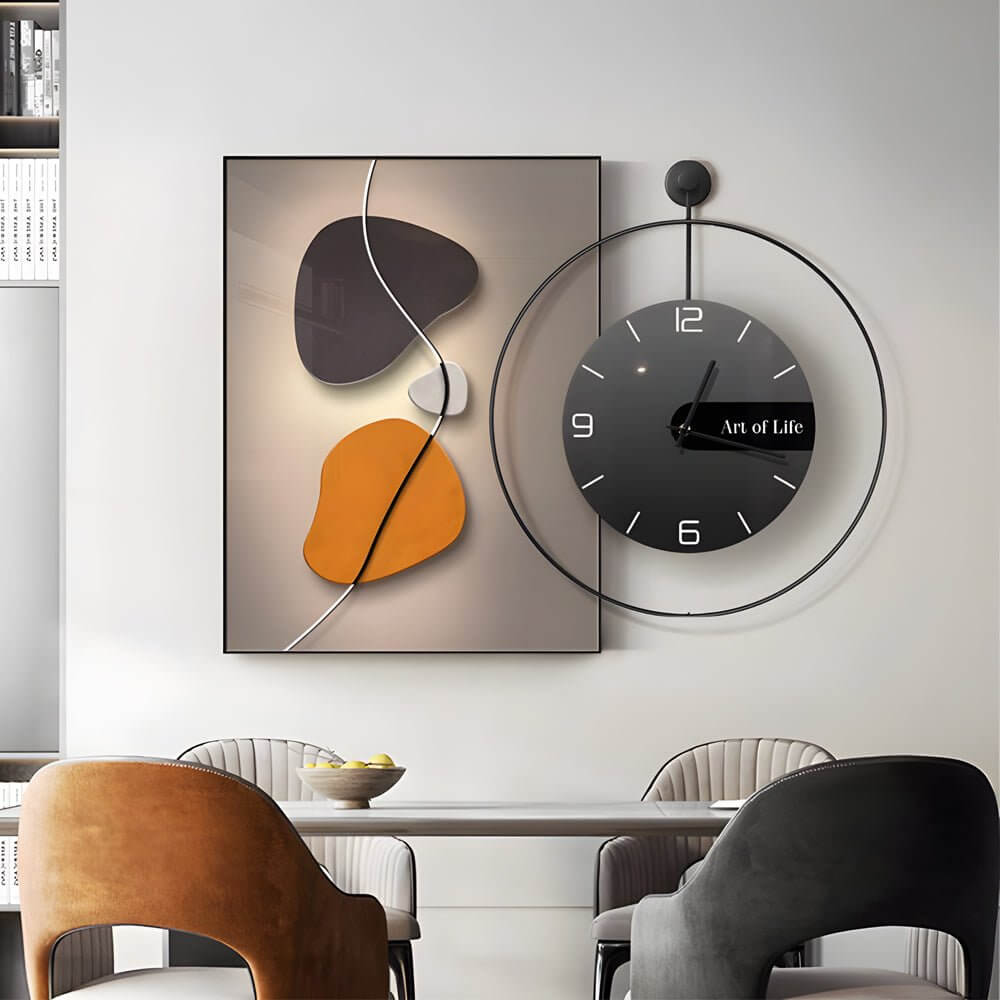 Wall Clock Light Geometric Art Canvas Painting Wall Sconce – Dazuma
