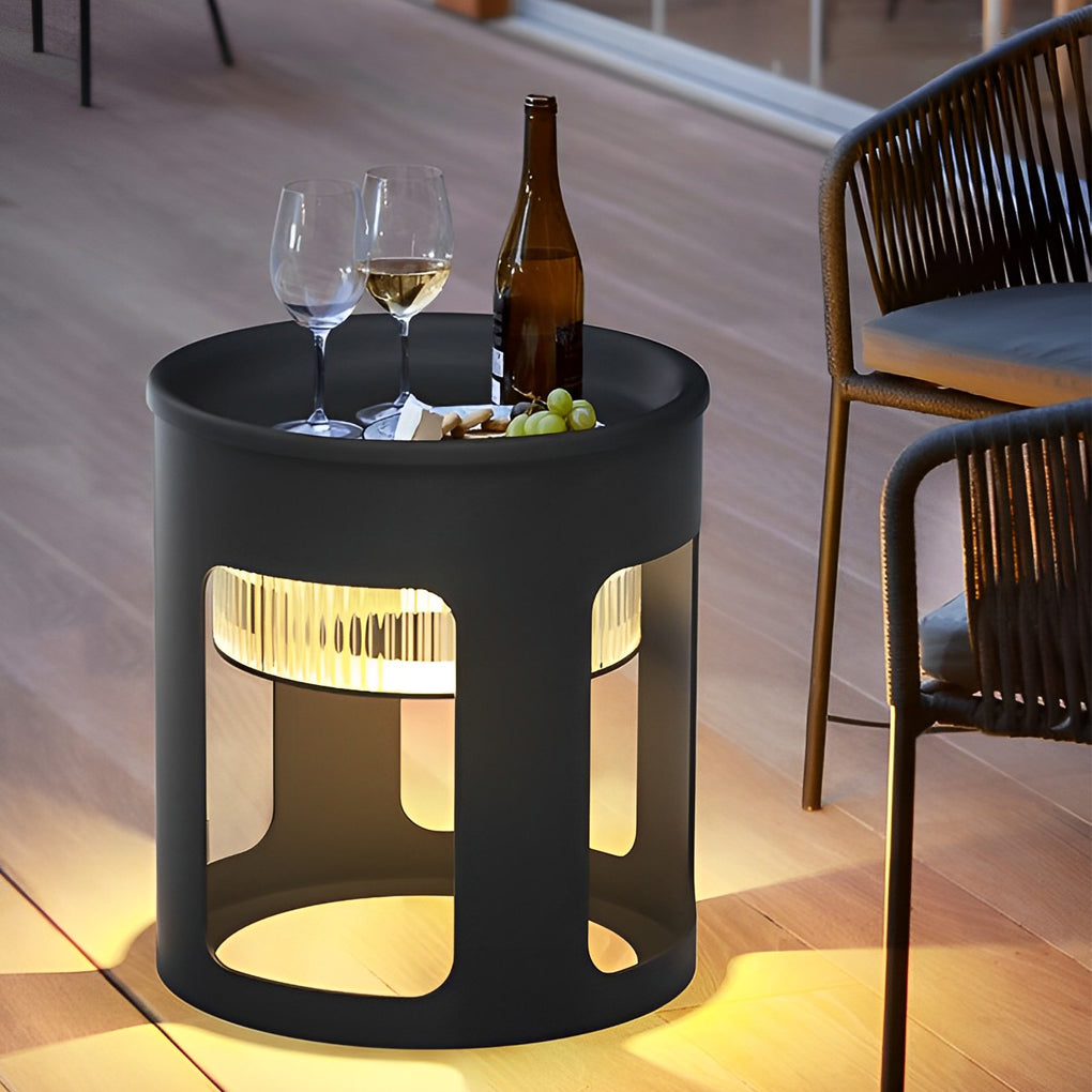 Round Table Lamp with Under-Table Lighting Solar-Powered LED Outdoor ...