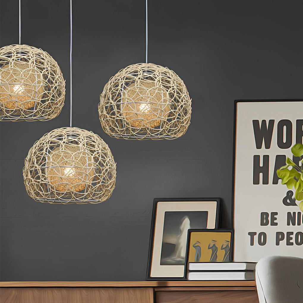 Round Double Layer Rattan Creative Ball Modern Chandelier Pendant Light ...