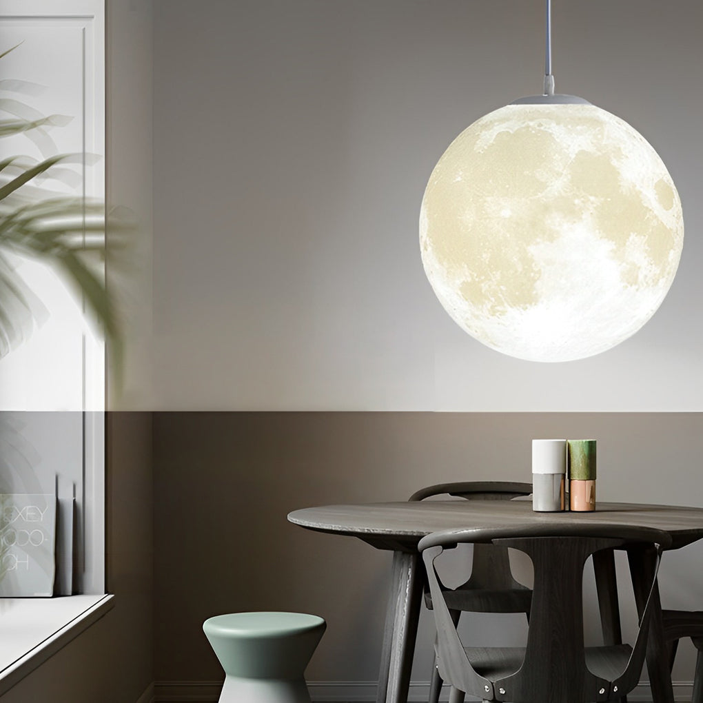 Round Moon Lunar 3D Creativity White Pendant Lamp Hanging Ceiling Lamp ...