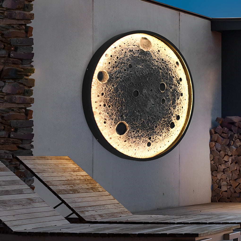 Round Moon Waterproof LED Modern Outdoor Wall Lights Fixture Wall Lamp ...