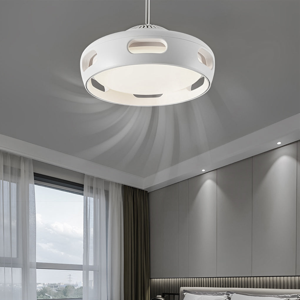 Round Smart Mute Stepless Dimming White Modern Bladeless Ceiling Fans ...