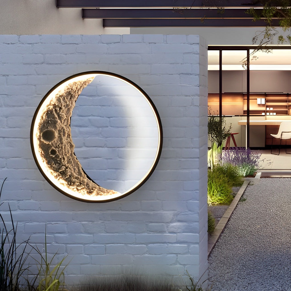 Round Resin Moon Crescent LED Hardwired Outdoor Wall Light - Dazuma