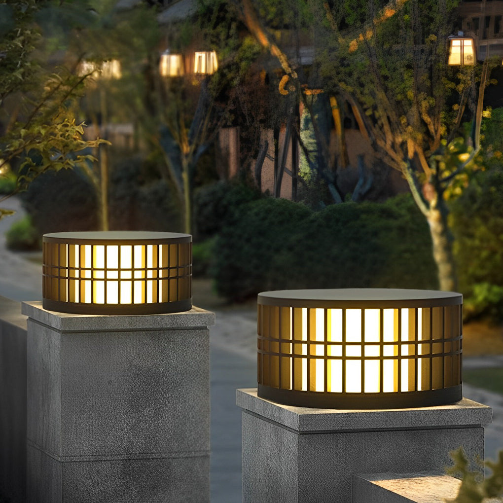 Round Creative Waterproof LED Black Modern Solar Fence Post Lights - Dazuma