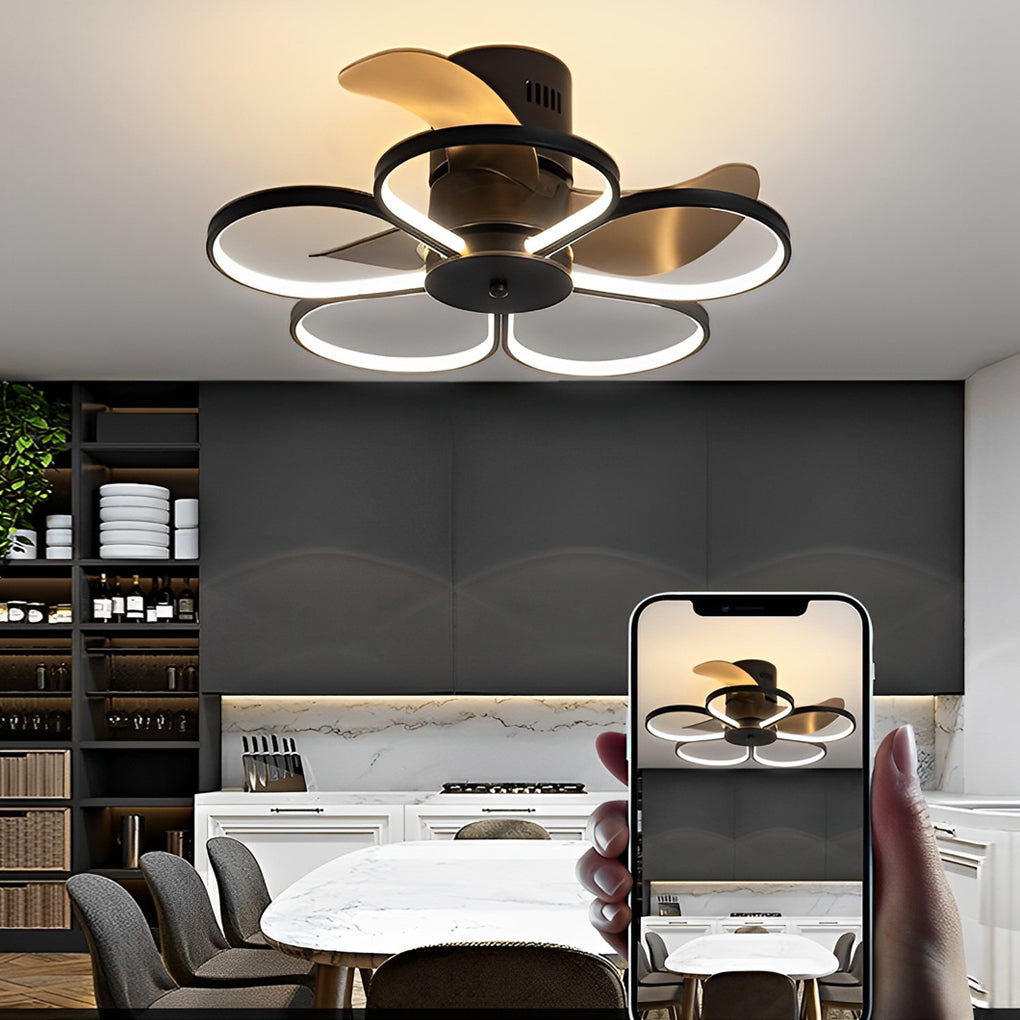 Flowers Intelligent Dimmable LED Mute Modern Bladeless Ceiling Fans ...