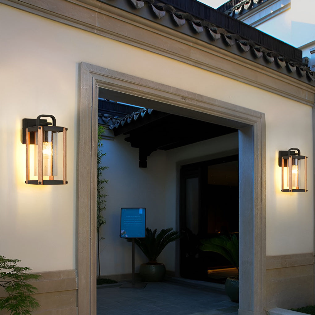 Lantern Shaped Waterproof Glass Black Industrial Outdoor Wall Sconce ...