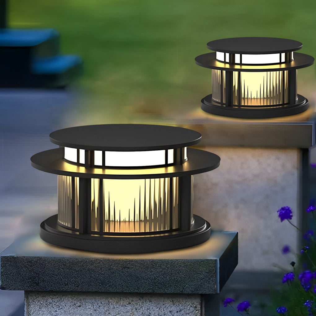 Round Waterproof Led Black Modern Solar Fence Post Lights Pillar Light ...