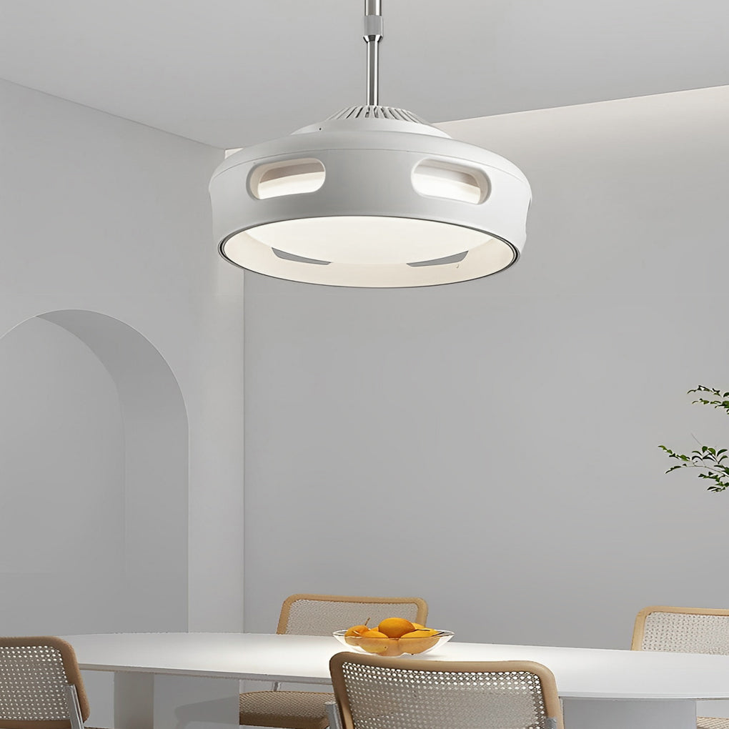 Round Smart Mute Stepless Dimming White Modern Bladeless Ceiling Fans ...