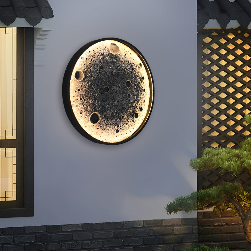 Round Moon Waterproof LED Modern Outdoor Wall Lights Fixture Wall Lamp ...