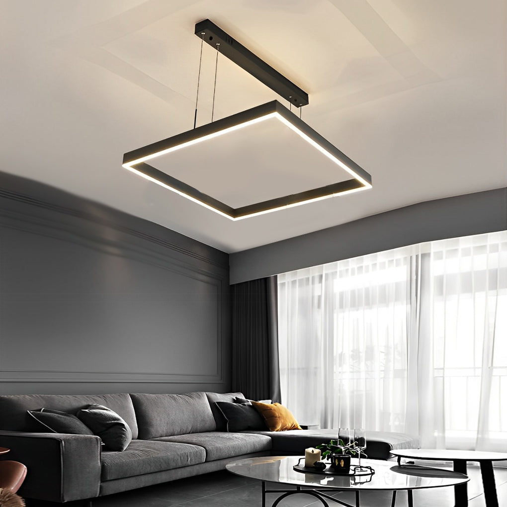 3 Layers Square Stepless Dimming LED Black Modern Chandelier with ...