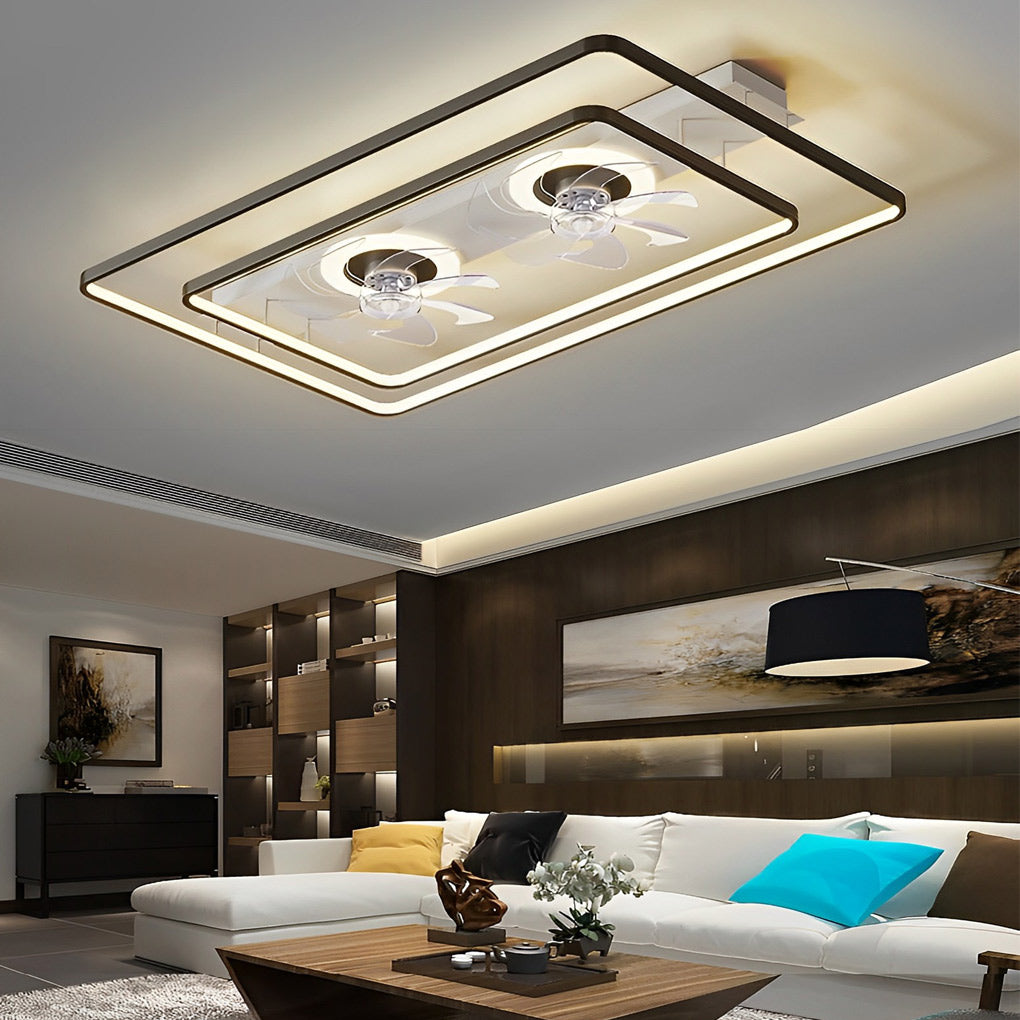 Rectangular LED Two Fans Nordic Bladeless Ceiling Fan - Dazuma