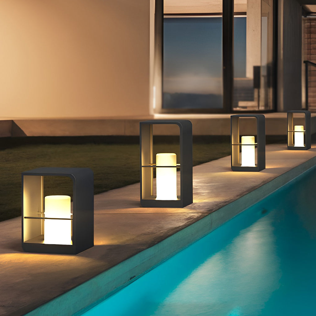 Rectangular Frame Waterproof Black Modern Solar Lights Outdoor Lanterns ...
