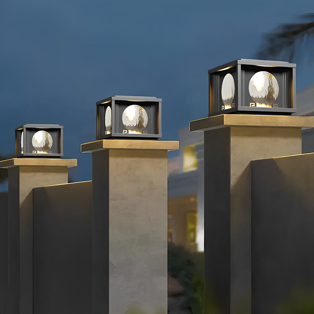 Square Round Waterproof LED Black Solar Lights Outdoor Fence Post Lamp ...