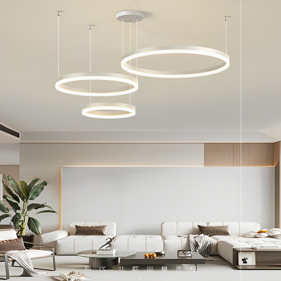 Circular Rings Creative LED 3 Step Dimming White Modern Chandelier ...