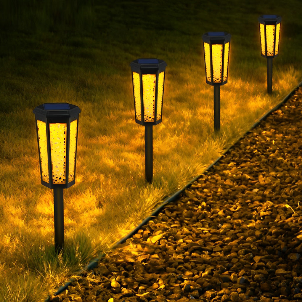 RGB Hexagon Hollow Outdoor Solar Stake Light Waterproof Landscape ...