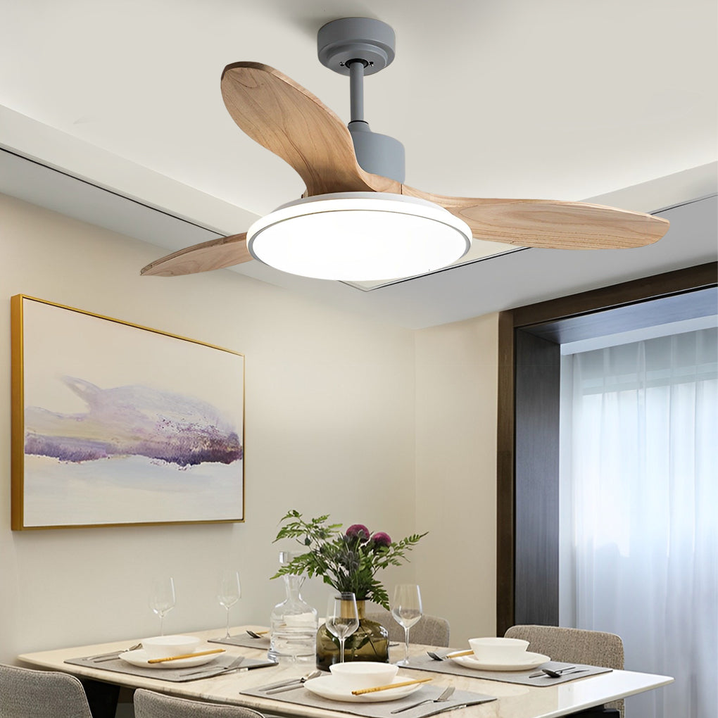 Wood Mute 3 Step Dimming LED Nordic Ceiling Fans Light with Remote ...