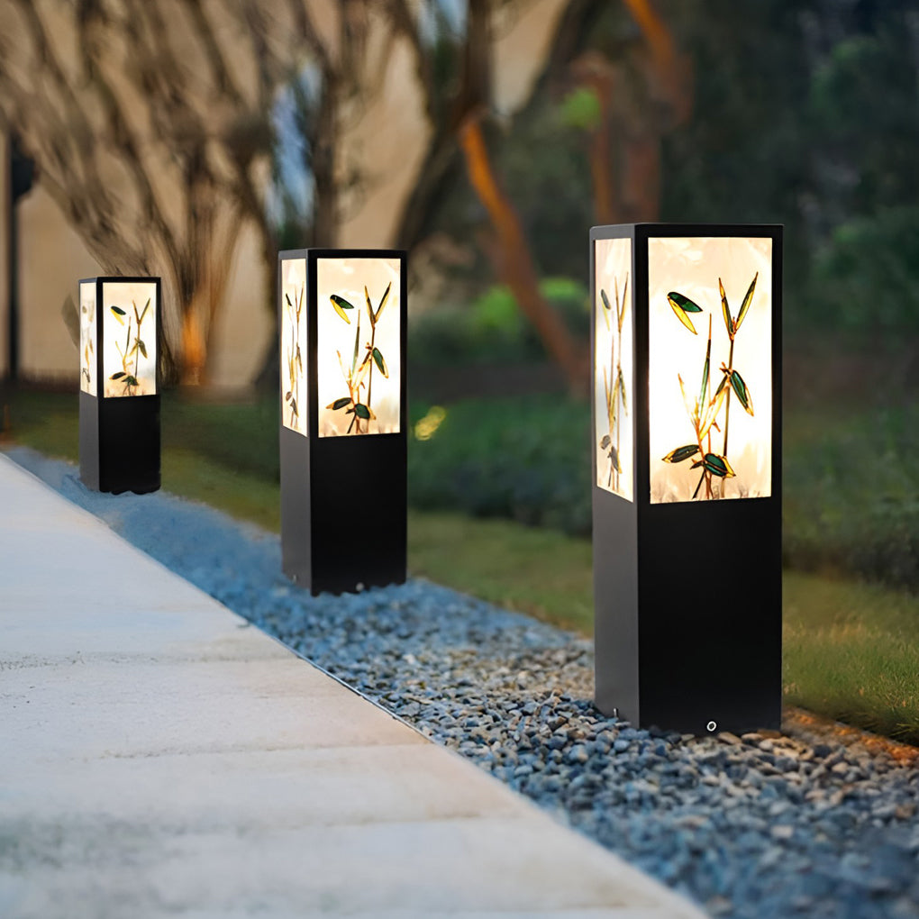 Vintage Square Solar LED Path Light Artistic Floral Landscape Bollard ...
