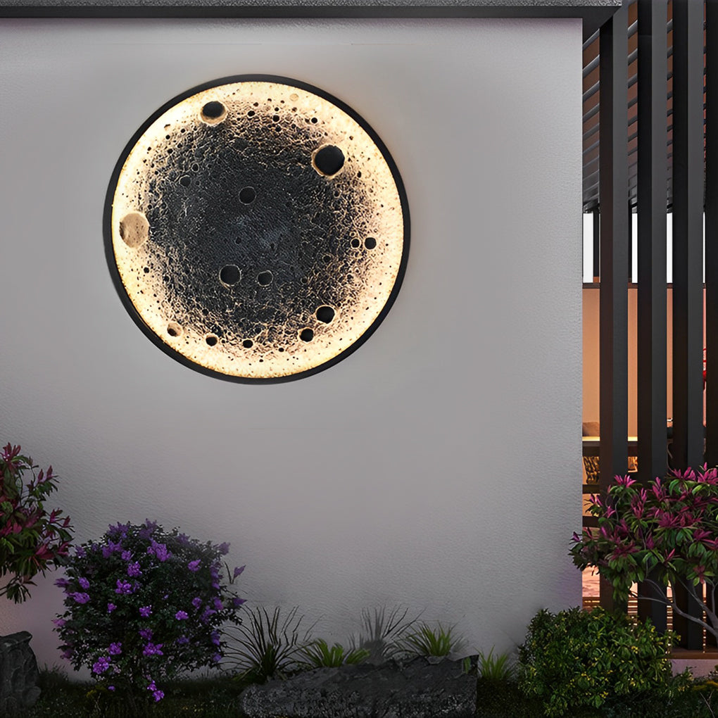 Round Moon Waterproof LED Modern Outdoor Wall Lights Fixture Wall Lamp ...