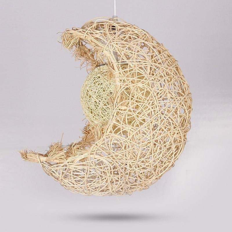 Moon Shaped Wicker Rattan Pendant Light Farmhouse Dining Room Ceiling ...