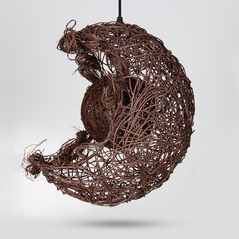 Moon Shaped Wicker Rattan Pendant Light Farmhouse Dining Room Ceiling ...