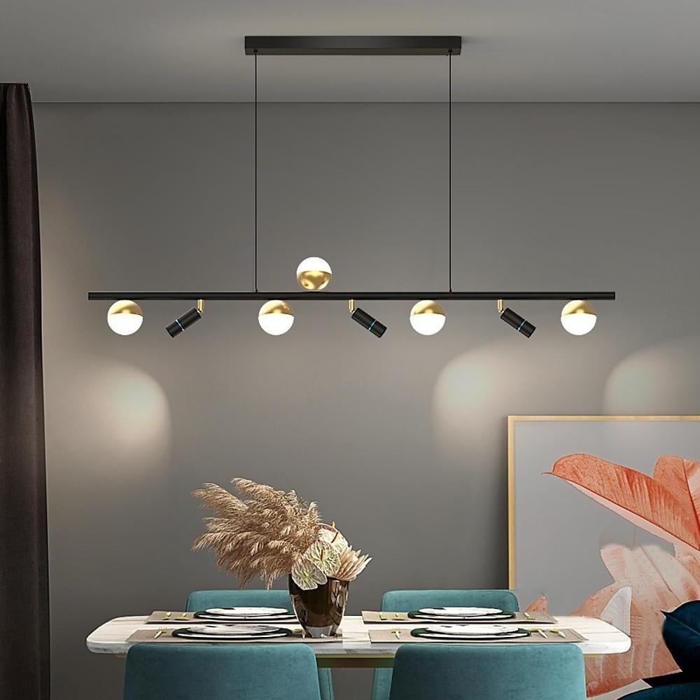 6/8-Light Black Island Horizontal Suspension Linear Pendant Light - Dazuma