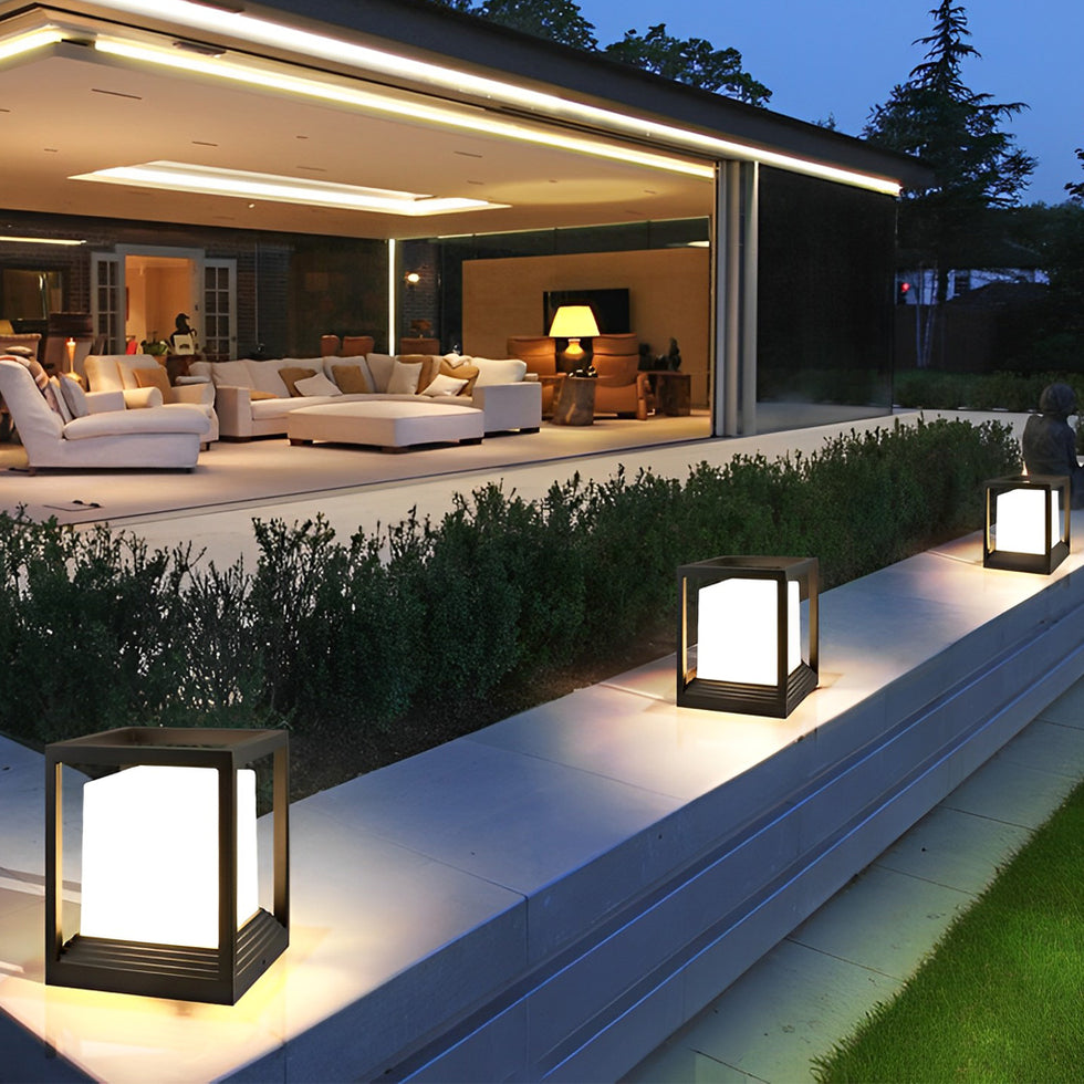 Garden Pedestal Lights Modern Square Black LED Fixture – Dazuma