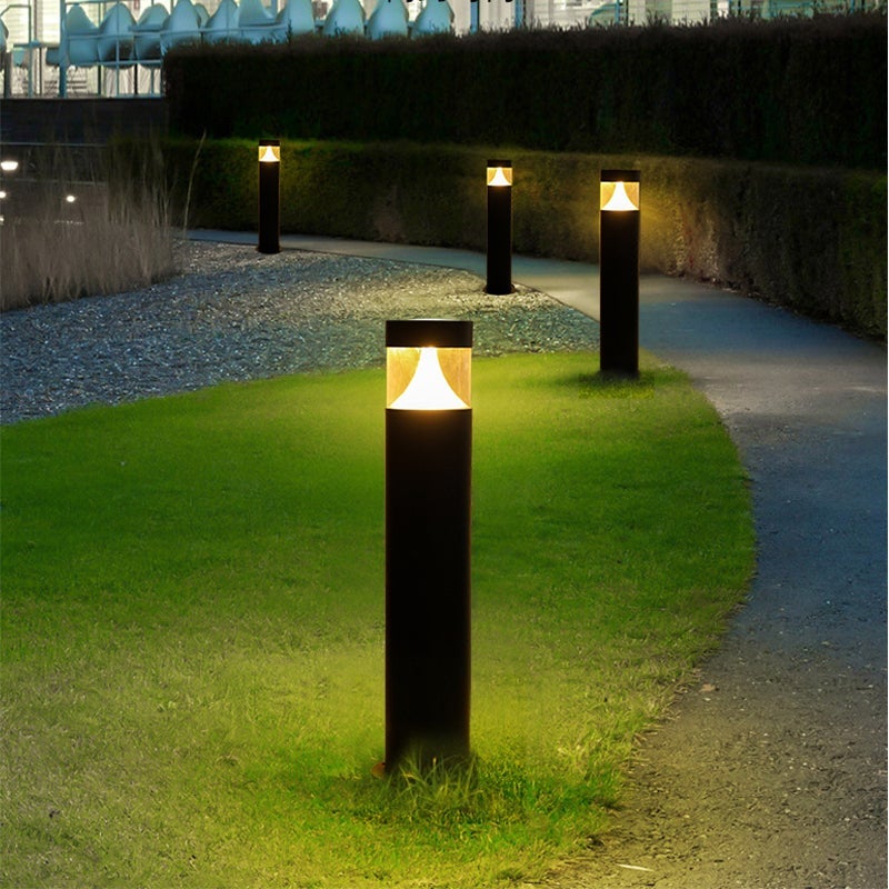 Round LED Outdoor Post Light Waterproof Black Aluminum Modern Yard Lamp ...
