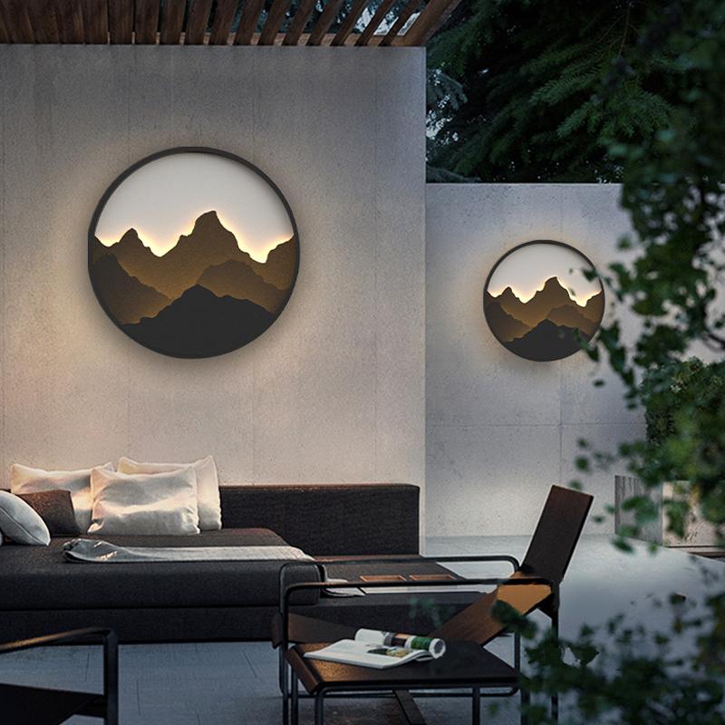 Round Mountain Scenery Decor LED Waterproof Rustic Outdoor Wall Lights ...