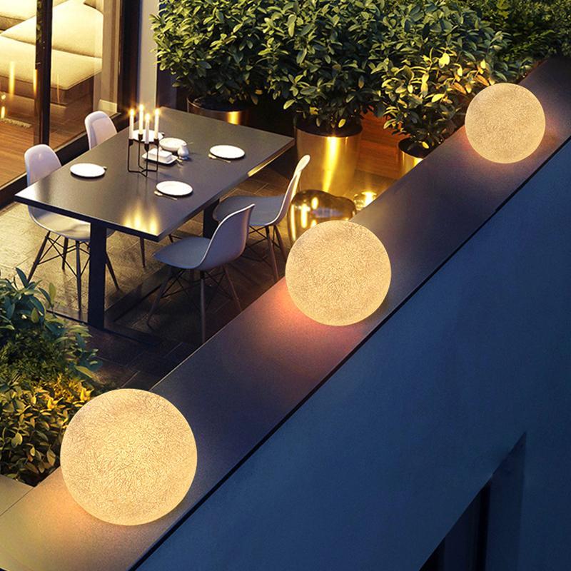 Resin Round Ball Moon LED Waterproof White Modern Outdoor Light Fence ...
