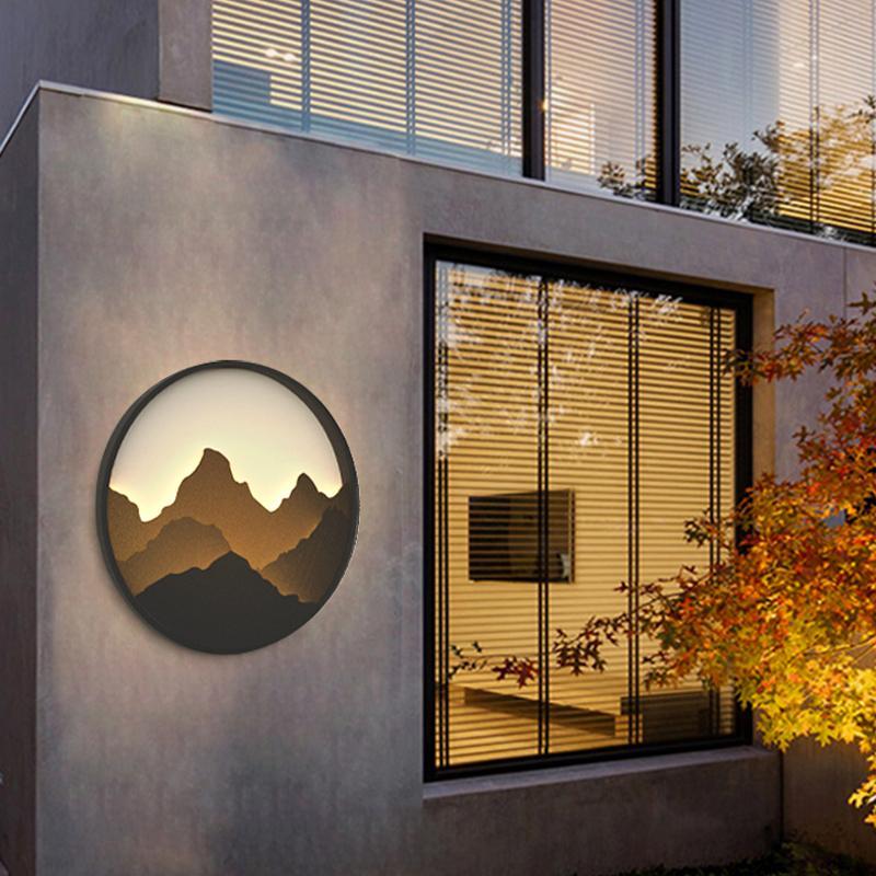 Round Mountain Scenery Decor LED Waterproof Rustic Outdoor Wall Lights ...
