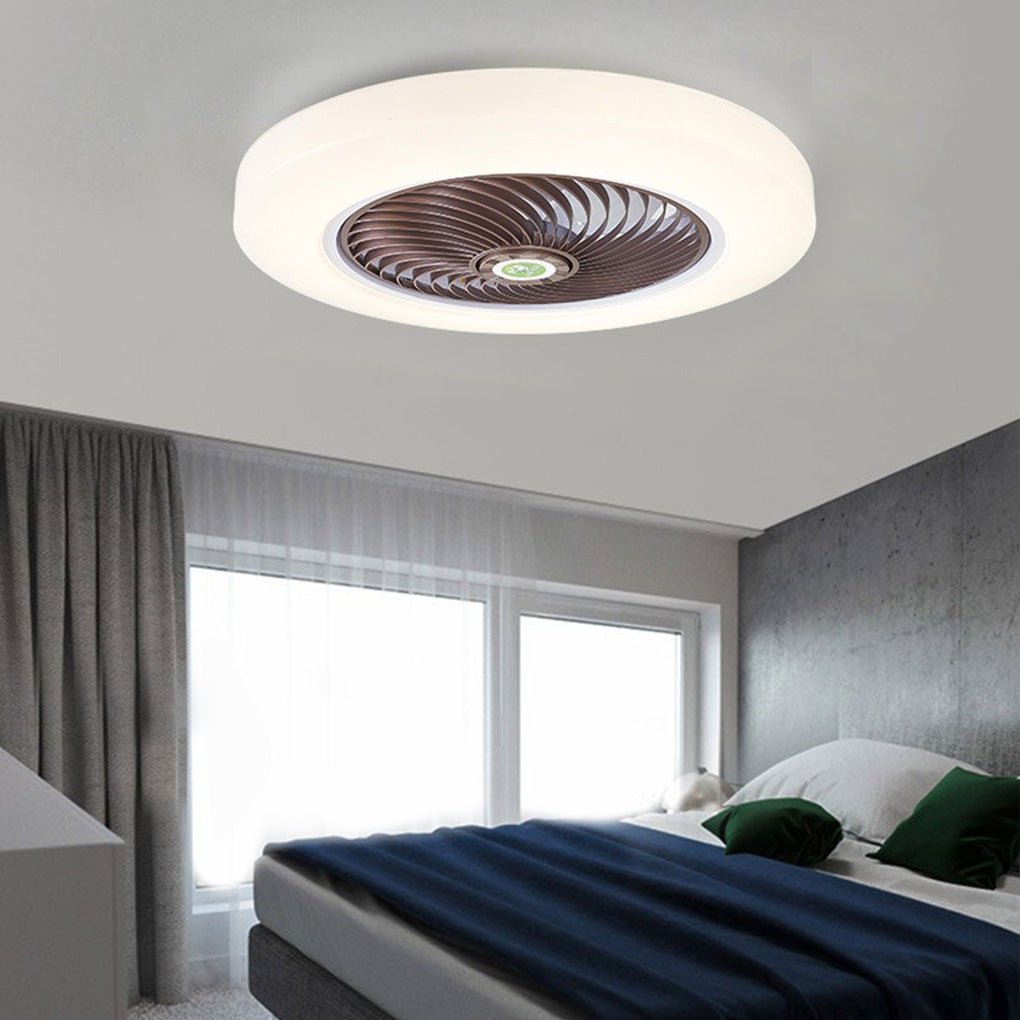 Modern Flush Mount Bladeless Enclosed Ceiling Fan with Round Bright LED ...