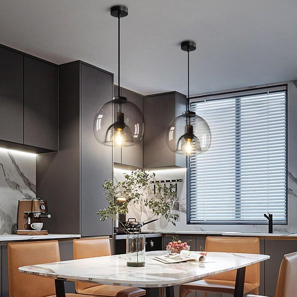 Vintage Metal Glass Pendant Light Shade Smoked Round Pendant Lighting ...