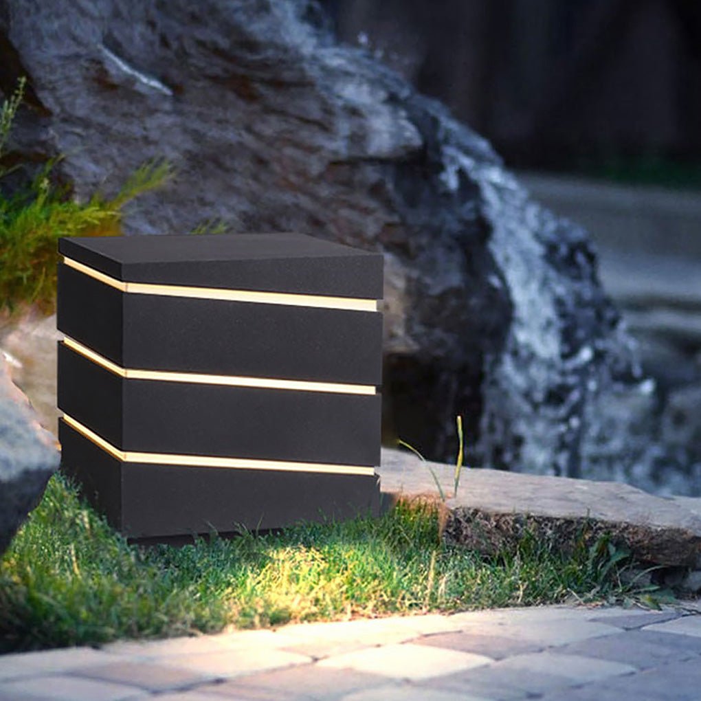 Modern Elegant Square Outdoor LED Light with Linear Lampshade - Dazuma
