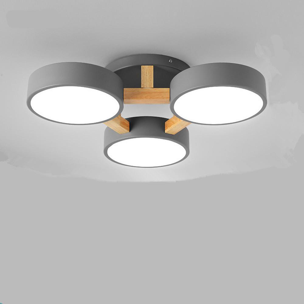 3 Circle Flush Mount Ceiling Light Metal Wood LED Light - Dazuma