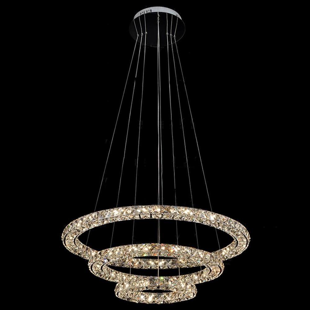 LED 3 Rings Gold Crystal Chandeliers Modern Concentric Circles ...