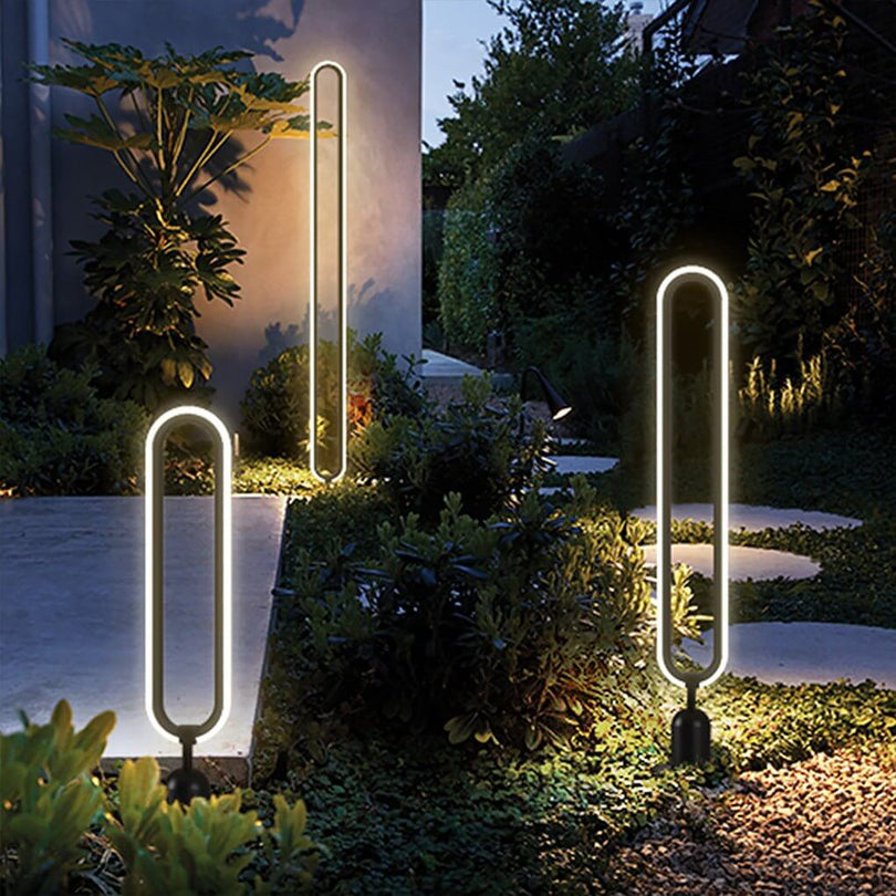 Sleek Black Oval Ring LED Solar Lights Modern Outdoor Minimalist Design ...