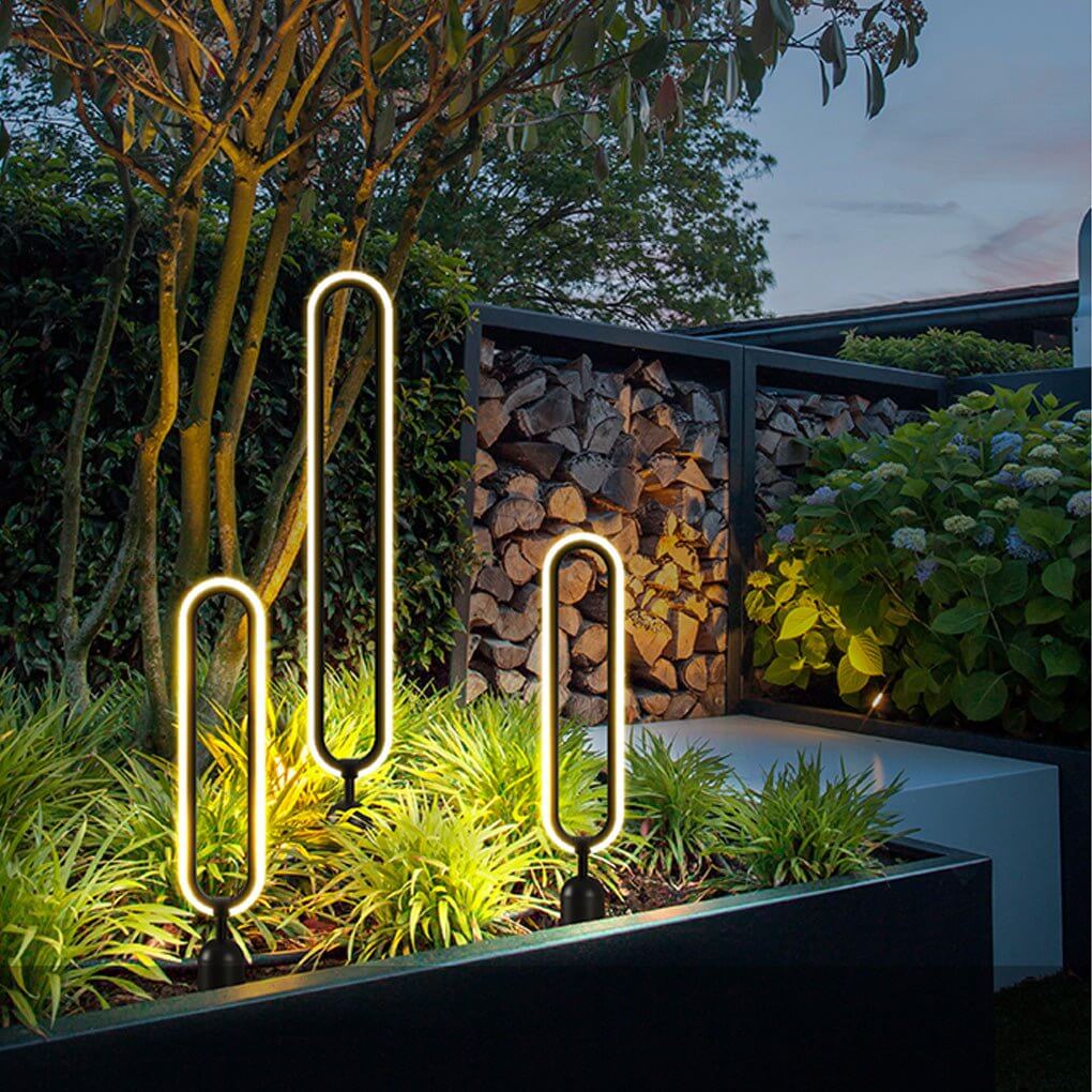 Sleek Black Oval Ring LED Solar Lights Modern Outdoor Minimalist Design ...