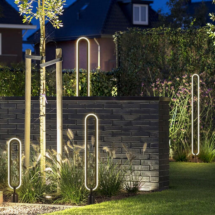 Sleek Black Oval Ring LED Solar Lights Modern Outdoor Minimalist Design ...